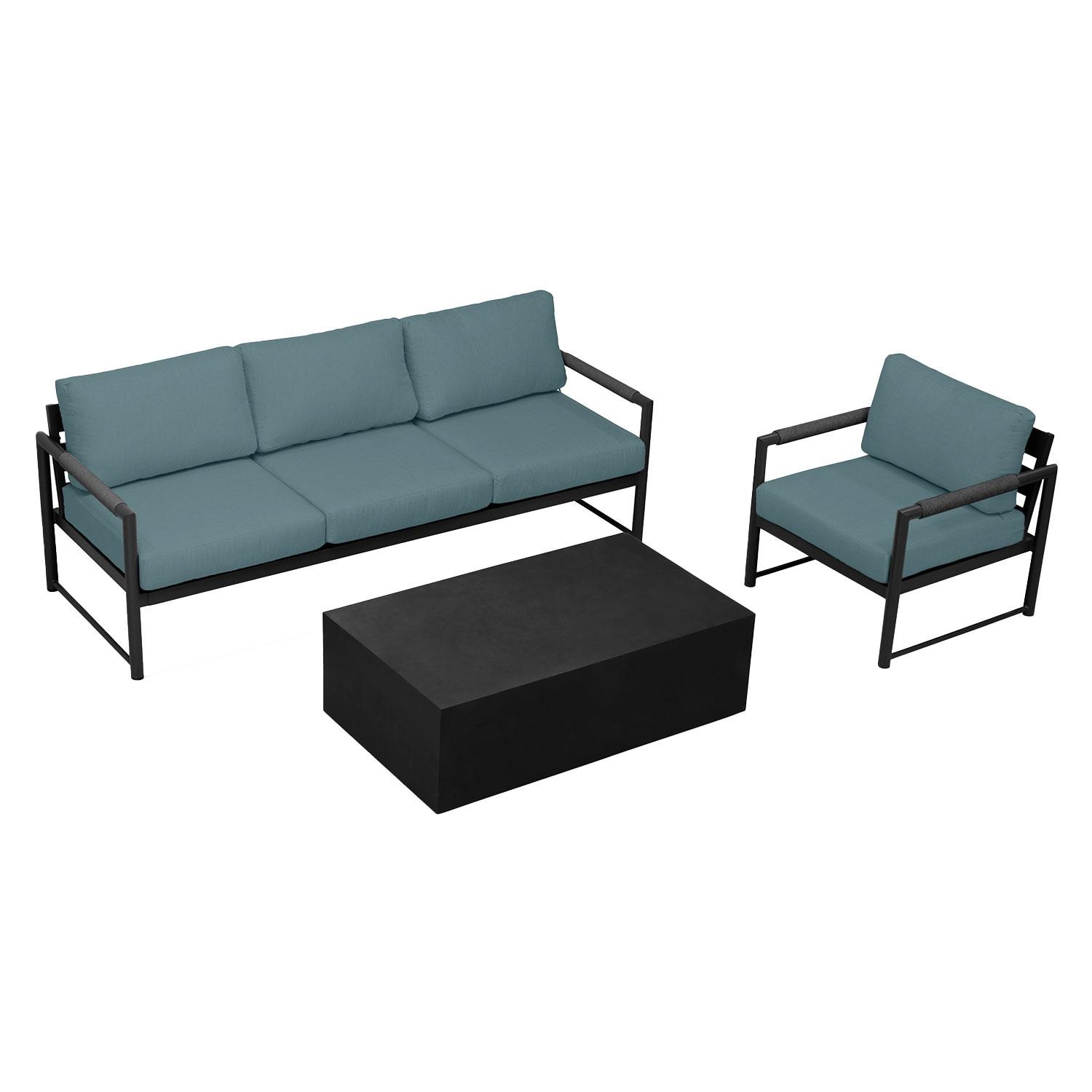 Avenue Bay 3 Pc Aluminum Sofa Set in Black/Cast Lagoon by Lakeview ...