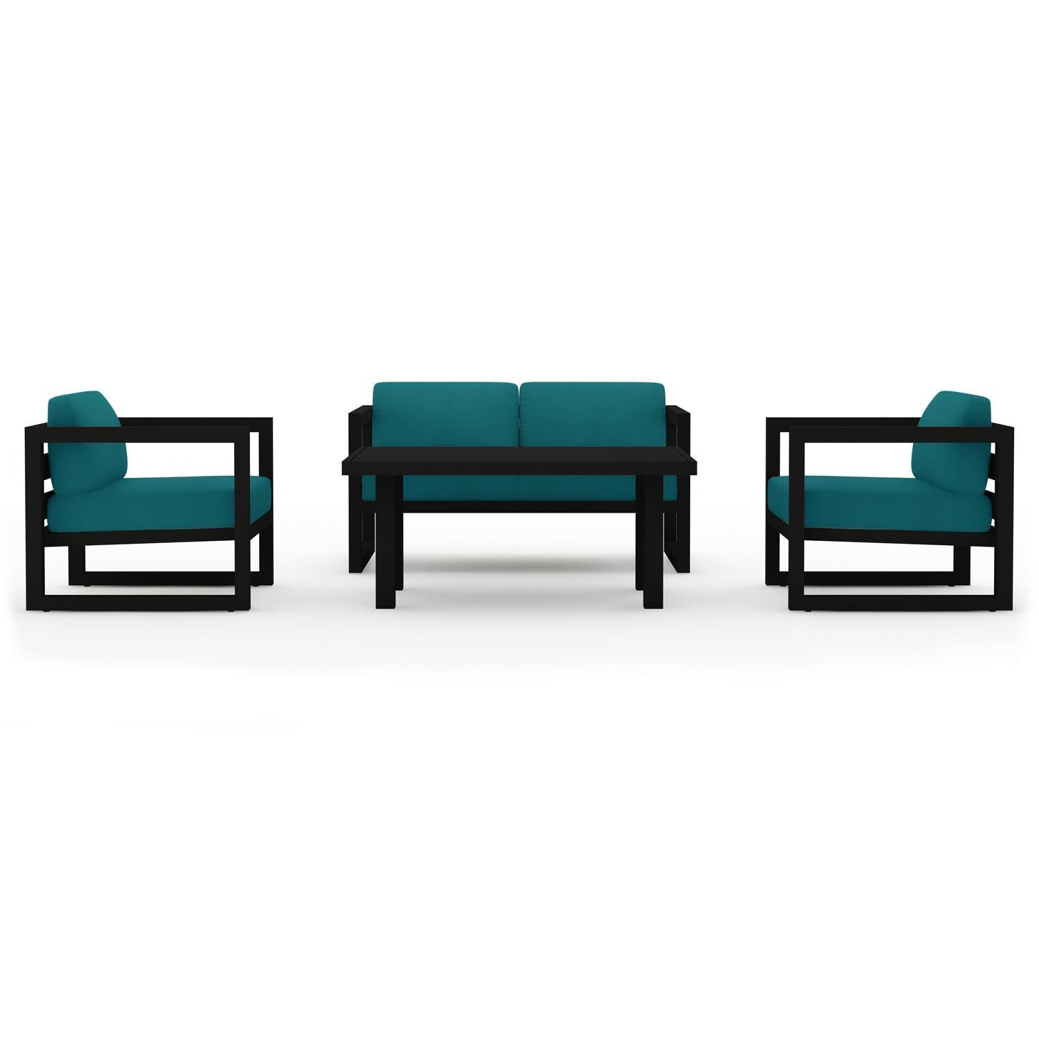 Misty Cove 4 Pc Aluminum Seating Set w/ Portal Coffee Table Black ...