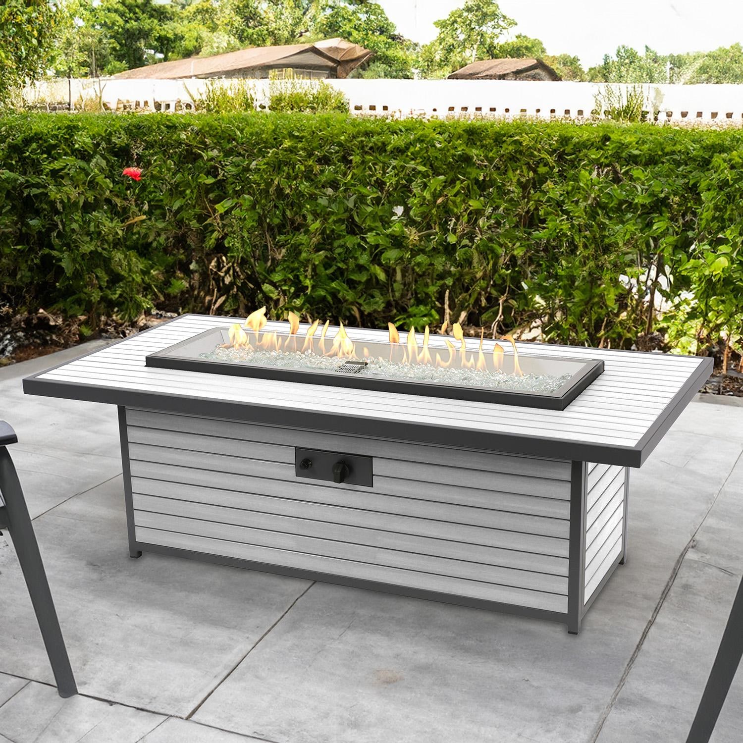 Revere 61-in Rectangular Natural Gas Fire Pit Table in White by ...
