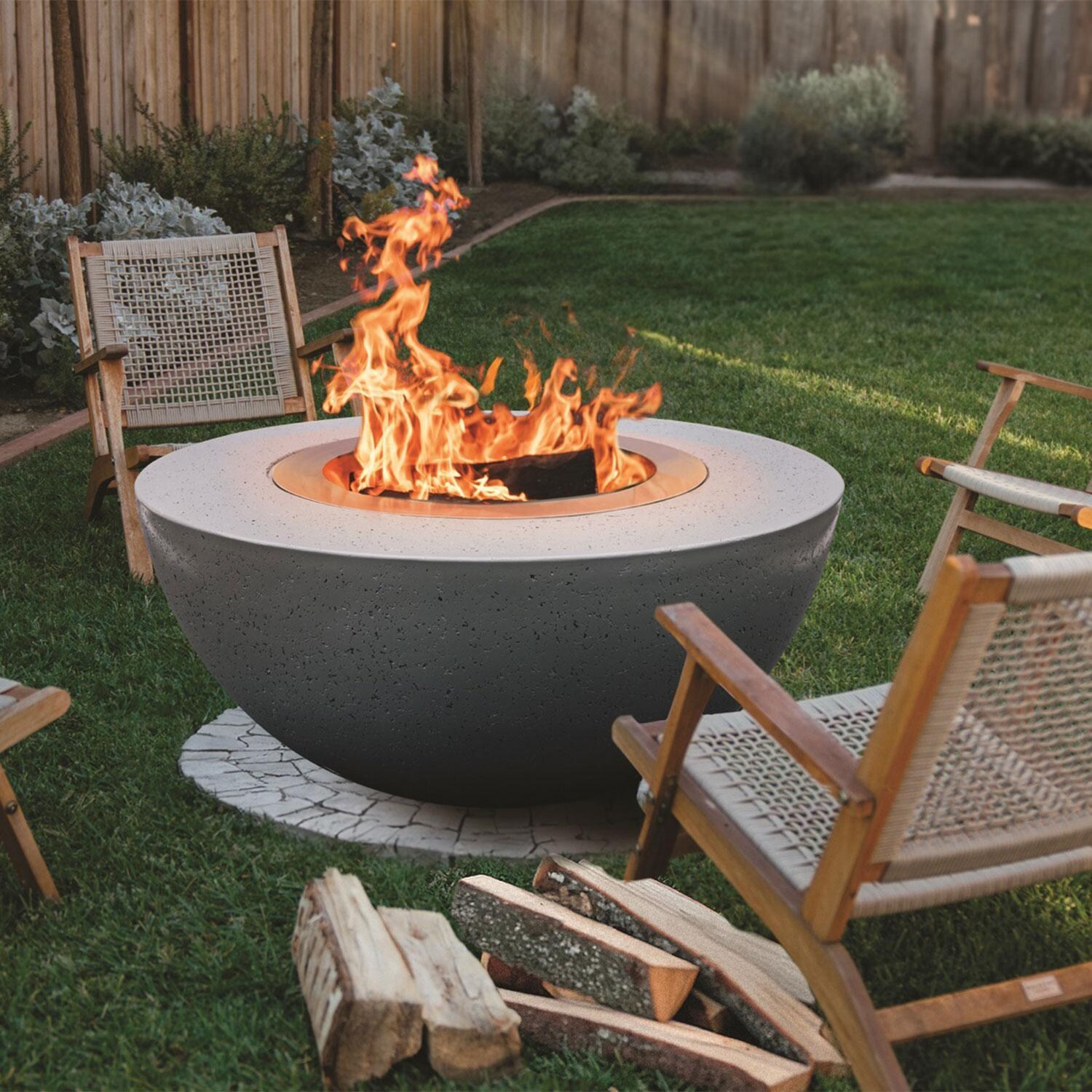 The Lume Surround 42 Inch Smokeless Round GFRC Wood-Burning Fire Bowl ...