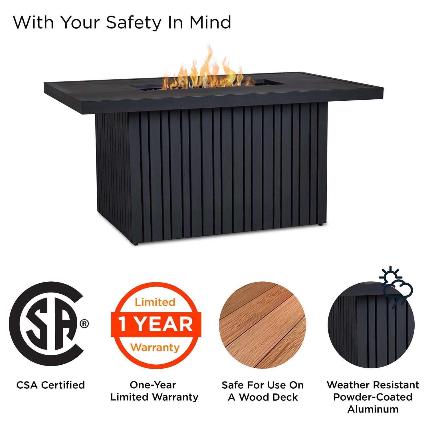 Westlook 52 Inch Rectangular Aluminum Propane Fire Pit Table in Black ...
