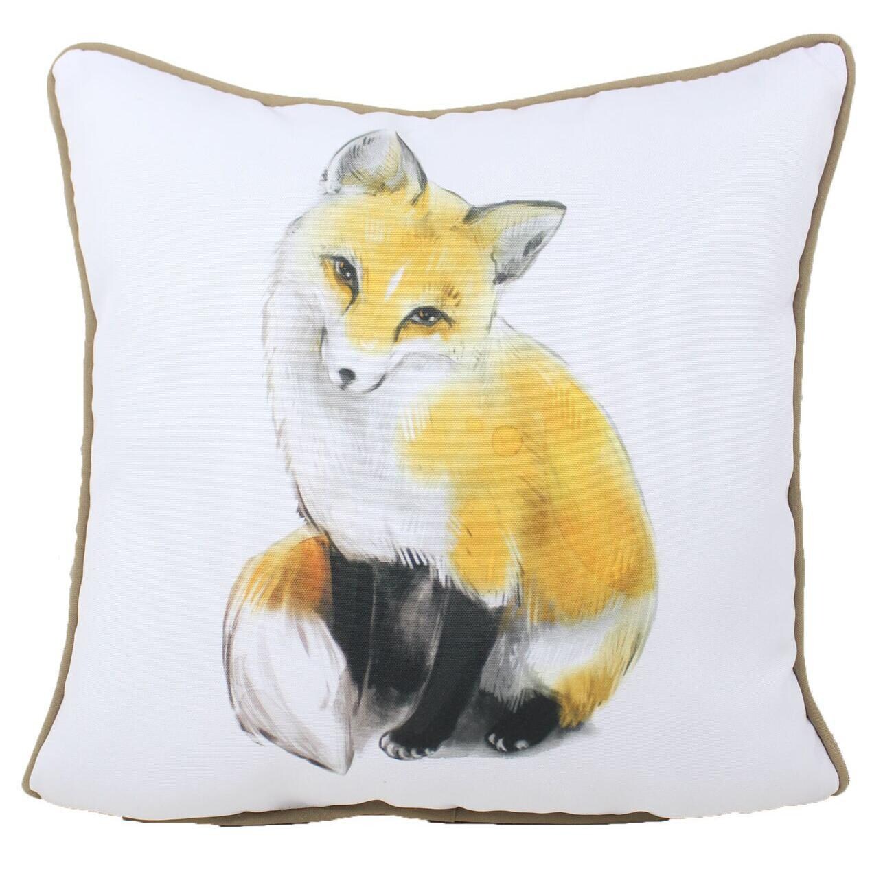 Sitting Fox Outdoor Throw Pillow W/ Piping By Lava Pillows - 16 X 16 ...