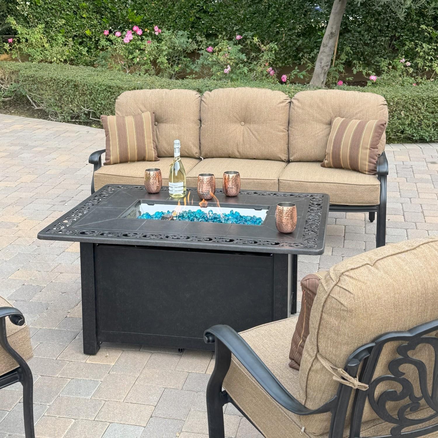 Elisabeth 4 Pc Cast Aluminum Fire Pit Seating Set w/ 2 Club Chairs and ...