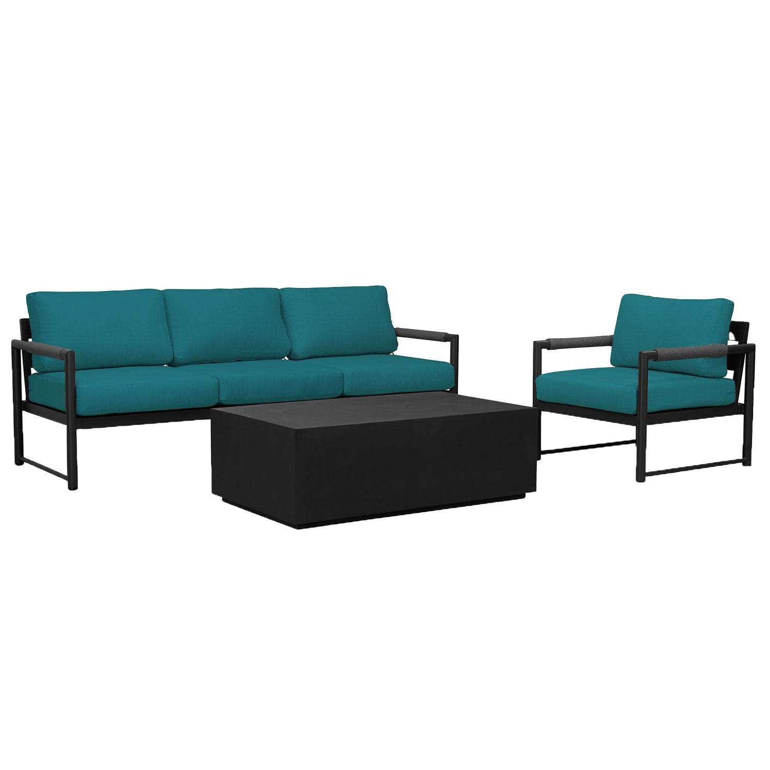 Avenue Bay 3 Pc Aluminum Sofa Set in Black/Spectrum Peacock by Lakeview ...