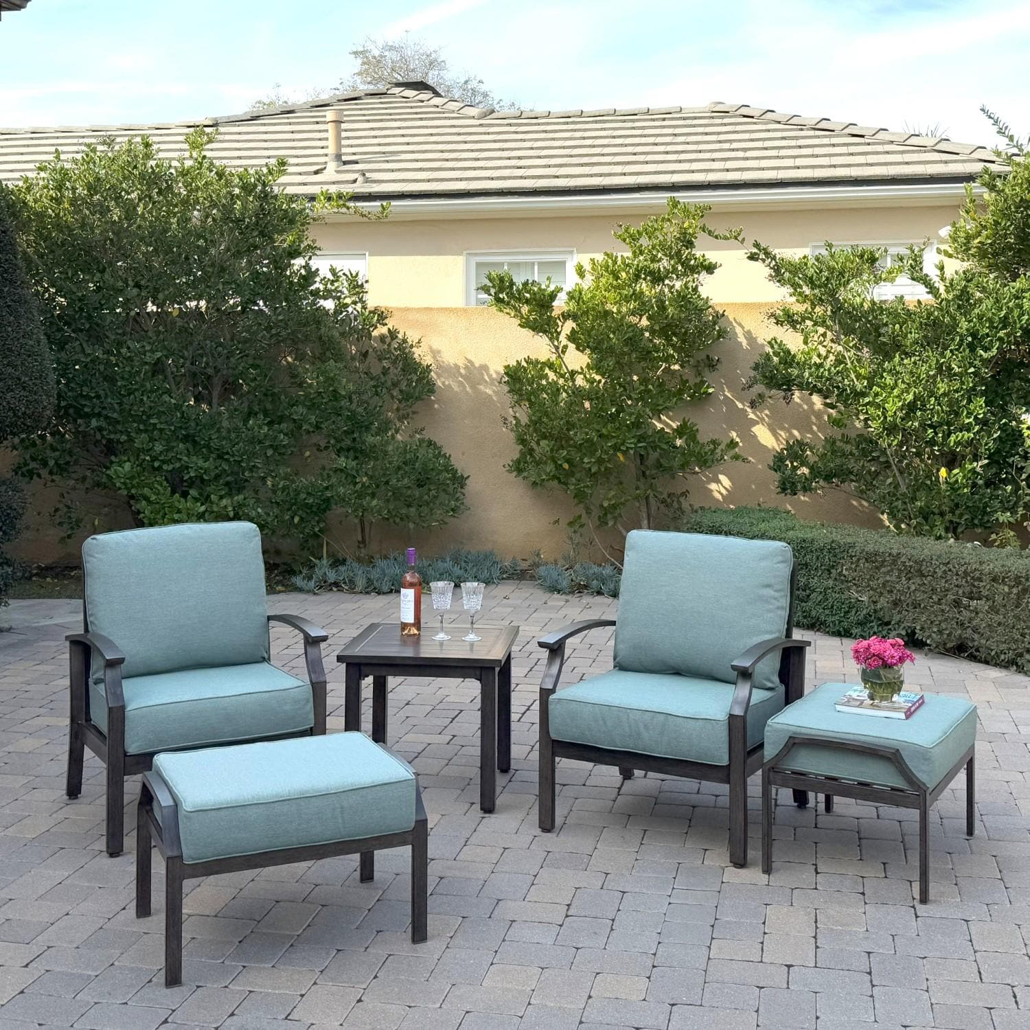 Atlantis 5 Pc Aluminum Seating Set w/ 2 Club Chairs & 2 Ottomans in ...