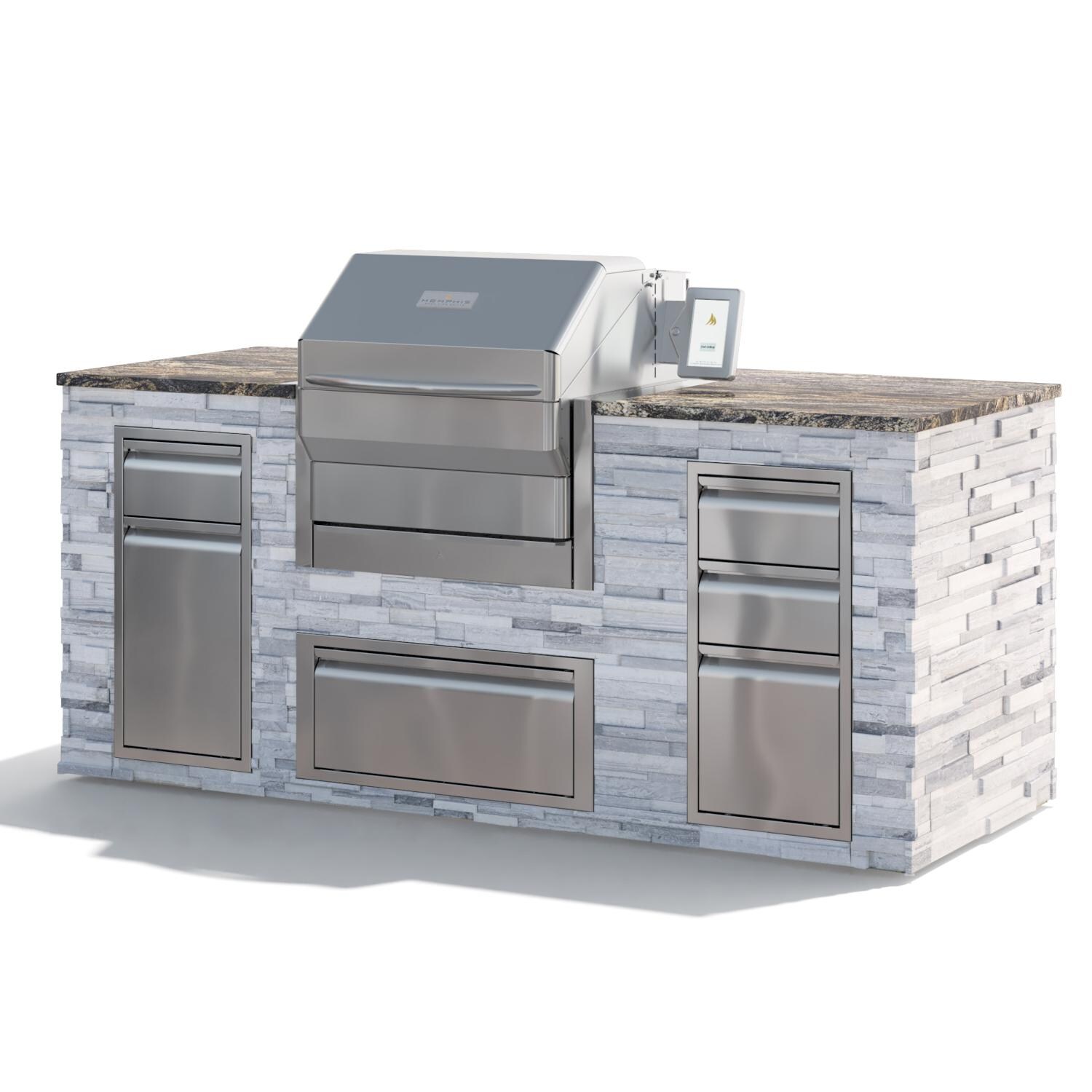 Memphis Grills 7-Foot Stone Island Kitchen W/ 28-Inch Pro ITC3 Pellet ...