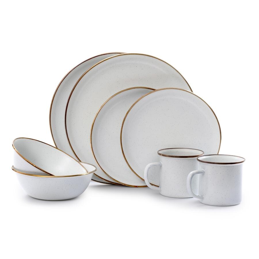 Barebones Living Enamel Dining Set - 16pc - Eggshell - BND-1342 : BBQGuys