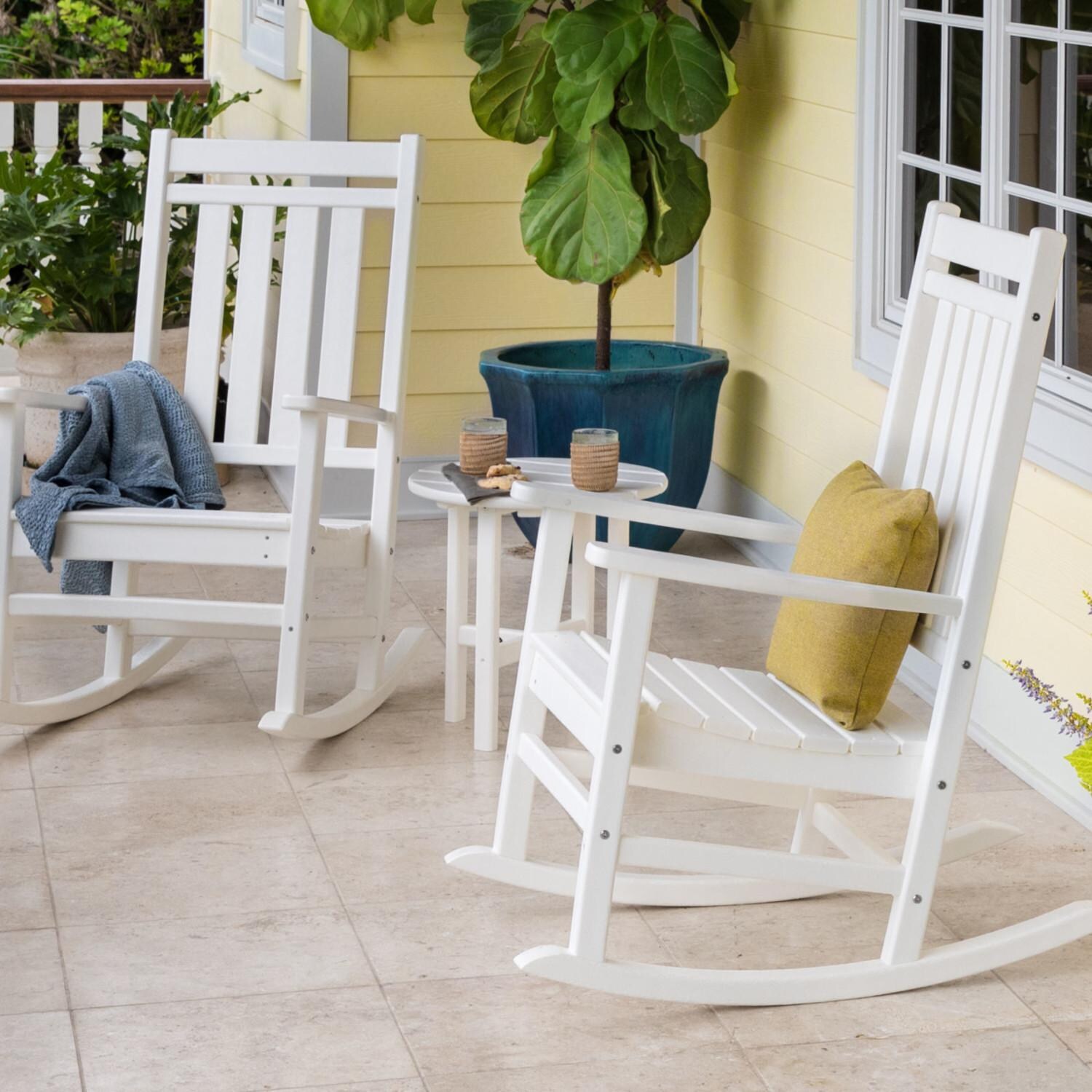 POLYWOOD Estate 3-Piece Rocking Chair Set - White : BBQGuys
