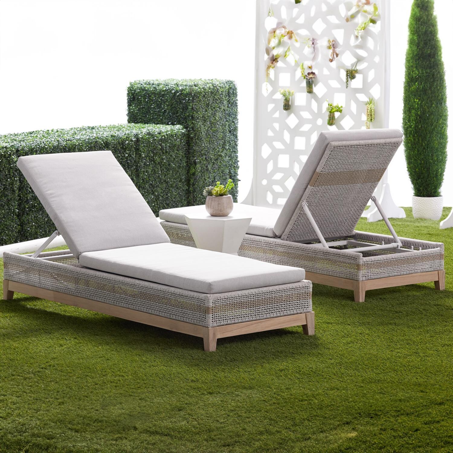 Cocoa Way 3 Pc Gray Teak Chaise Lounge Set in Taupe & White/Light Gray ...