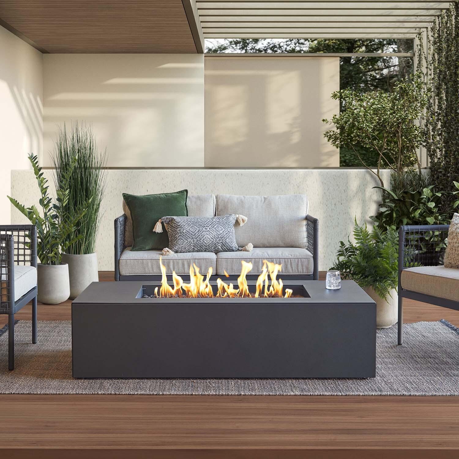 Covewood 58 Inch Low Profile Rectangular Aluminum Natural Gas Fire Pit ...