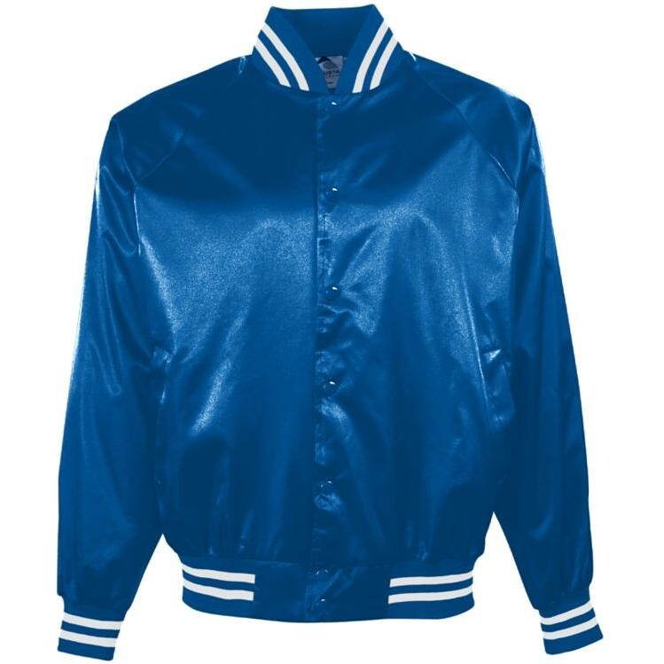 Augusta Satin Baseball Jacket/Striped Trim 3XL - Royal : BBQGuys