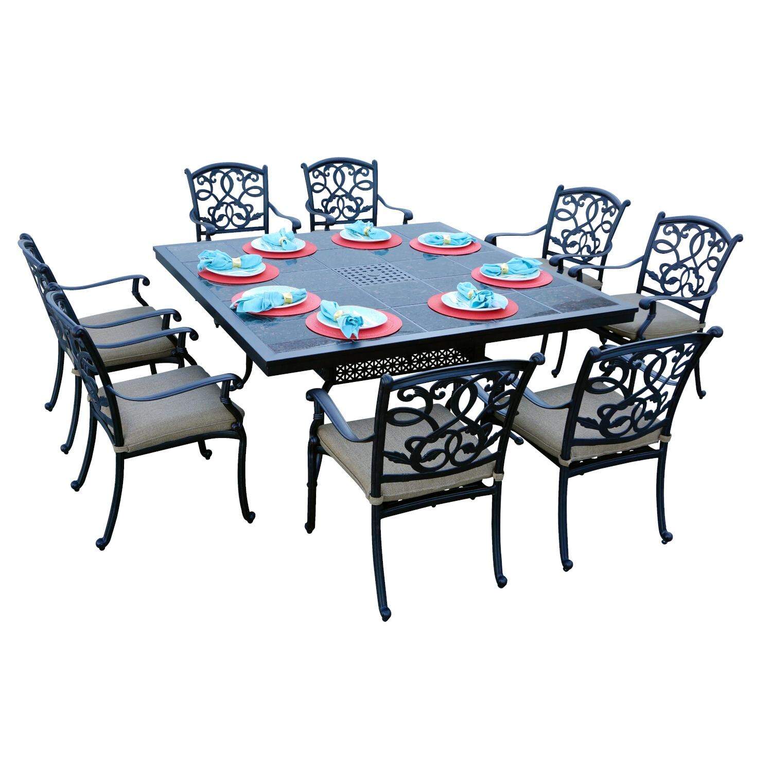 Darlee Santa Monica 9 Piece Cast Aluminum Patio Dining Set W/ 64 Inch ...