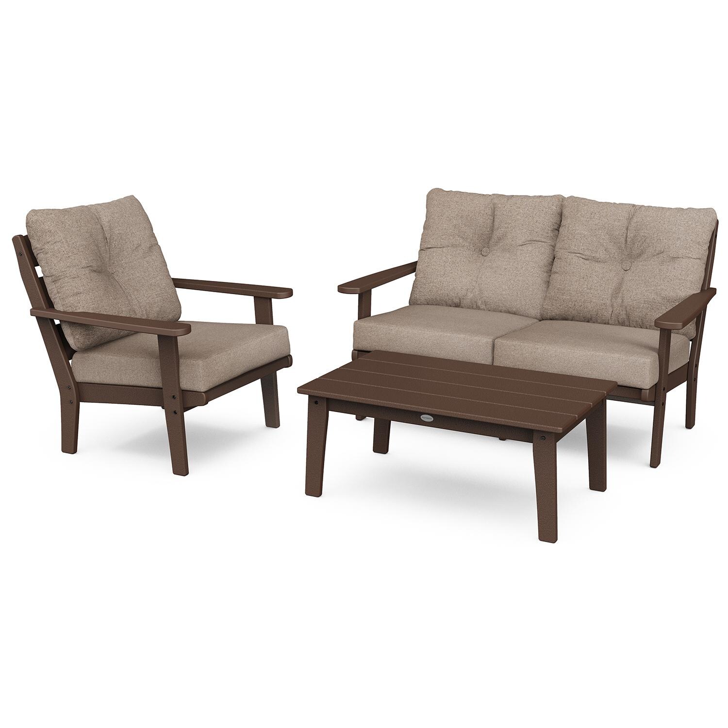 POLYWOOD Lakeside 3-Piece Deep Seating Set - Mahogany / Spiced Burlap ...