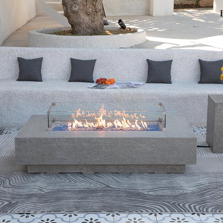 Riviera 60 Inch Rectangular Concrete Propane Fire Pit Table in Gray By ...