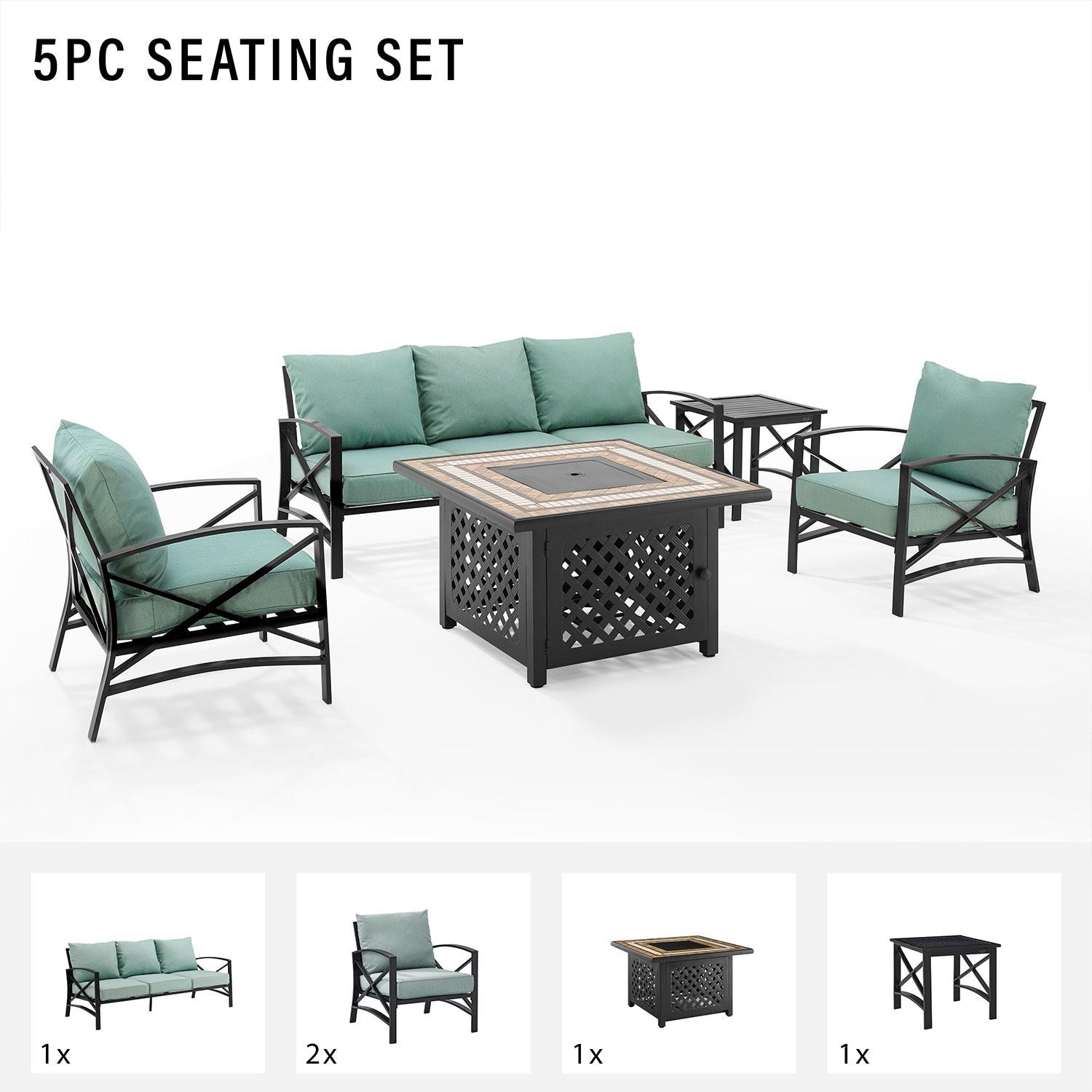 Windswept 5 Pc Steel Sofa Seating Set w/ Decorative Fire Pit Table in ...