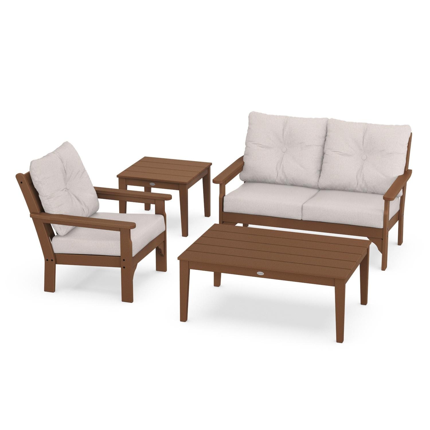 POLYWOOD Vineyard 4-Piece Deep Seating Set w/ Side Table - Teak / Dune ...