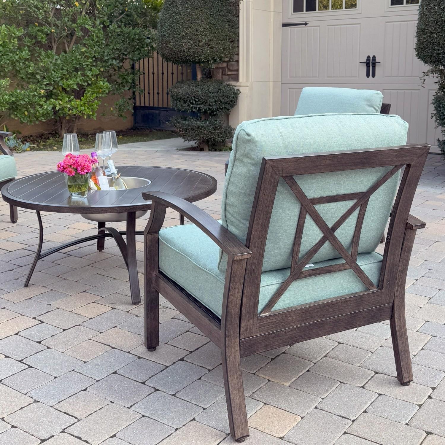 Atlantis 2 Pc Aluminum Club Chair Set in Walnut/Spa by Darlee : BBQGuys