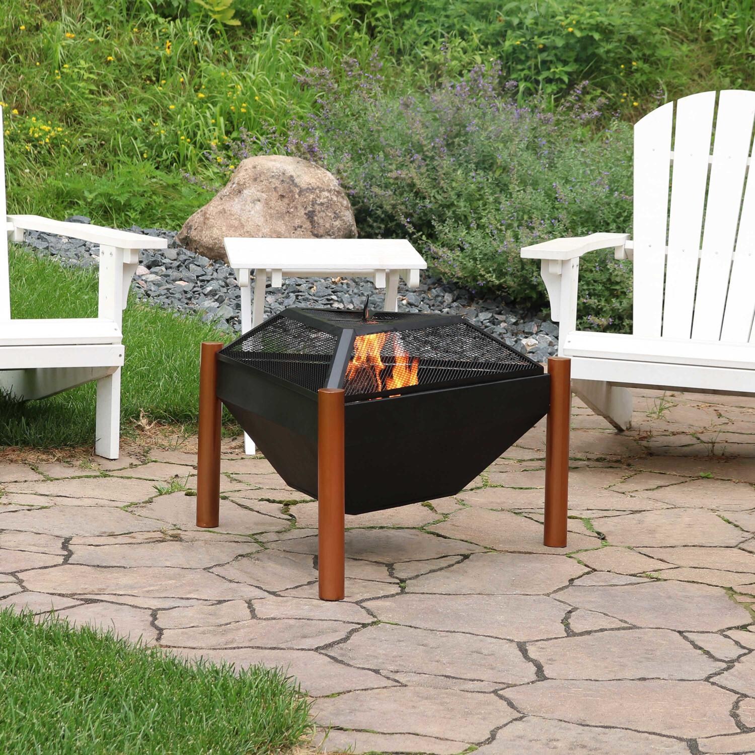 31 Inch Triangle Steel Wood Burning Fire Pit in Black By Ultimate Patio ...