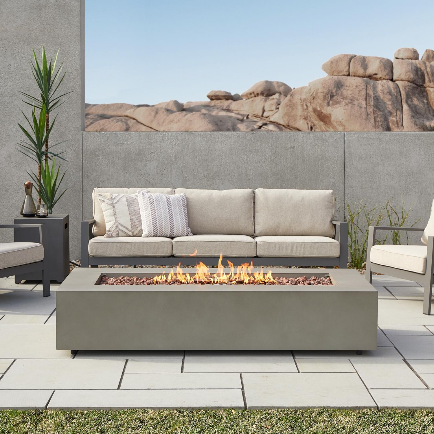 Elysian 70 Inch Rectangular Powder Coated Steel Natural Gas Fire Pit ...