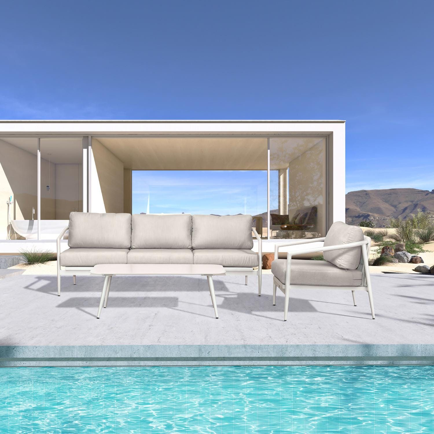 Midnight Cove 3 Pc Aluminum Seating Set in Urban Stone/Cast Silver by ...