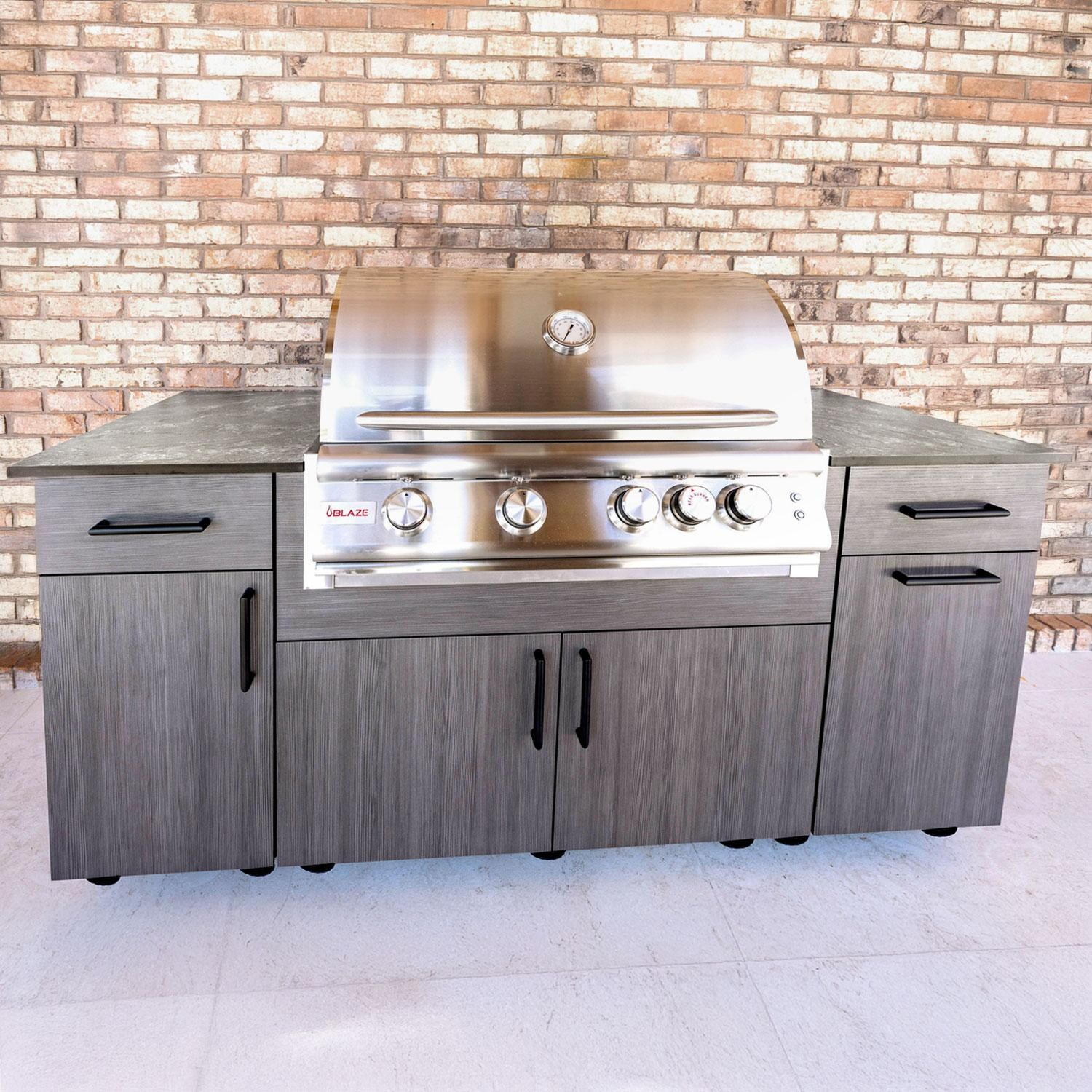 BBQGuys Signature Beech 6 Ft Outdoor Kitchen Island w/ Blaze Natural Gas Grill in Grey Cedar ...