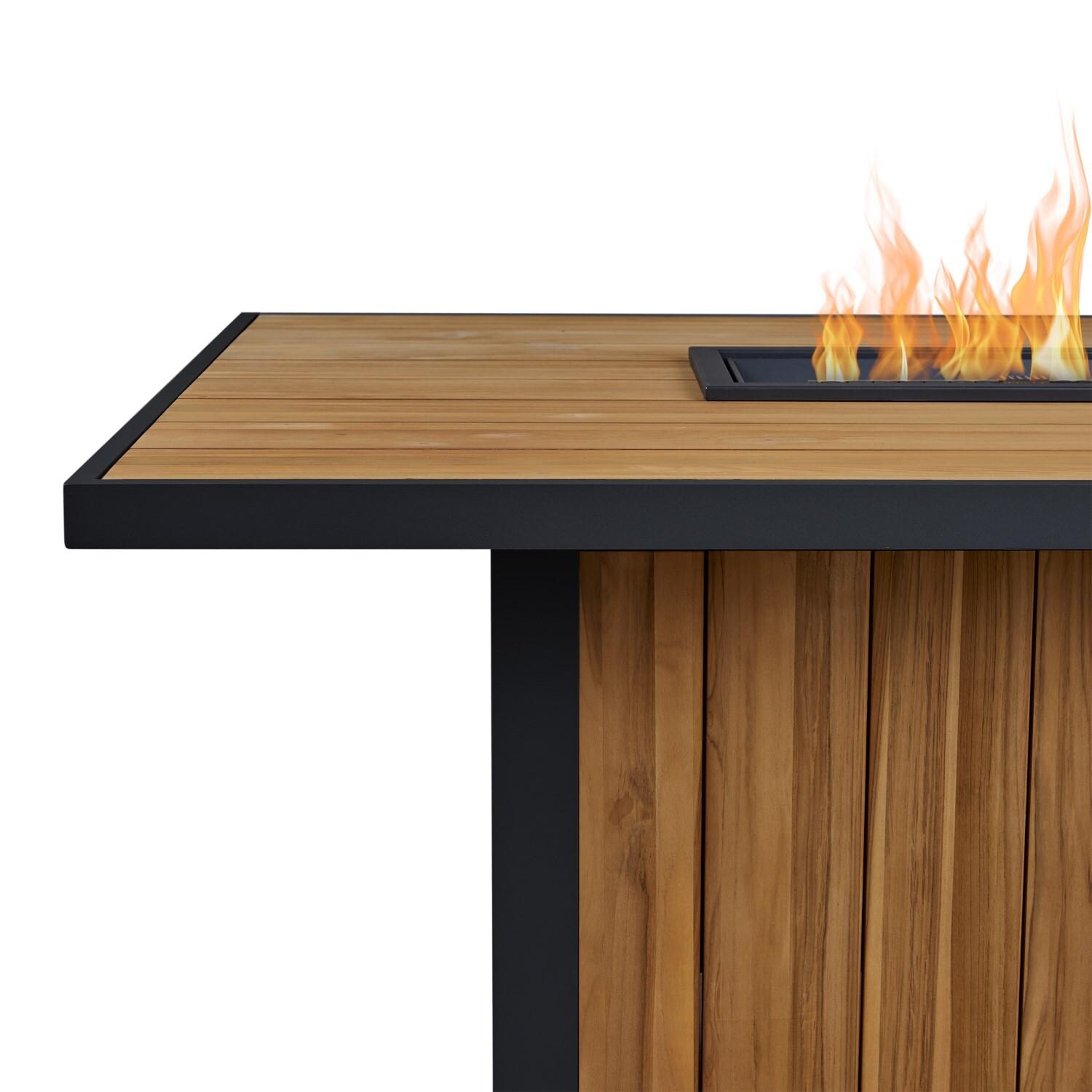 Lakeview 73 Inch Rectangular Teak Propane Fire Pit Table : BBQGuys
