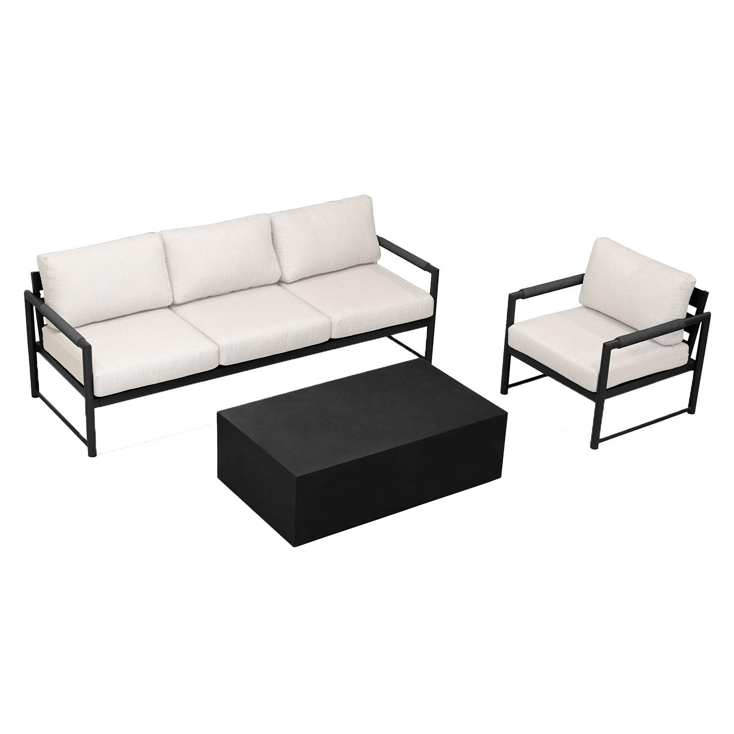 Avenue Bay 3 Pc Aluminum Sofa Set in Black/Cast Silver by Lakeview ...