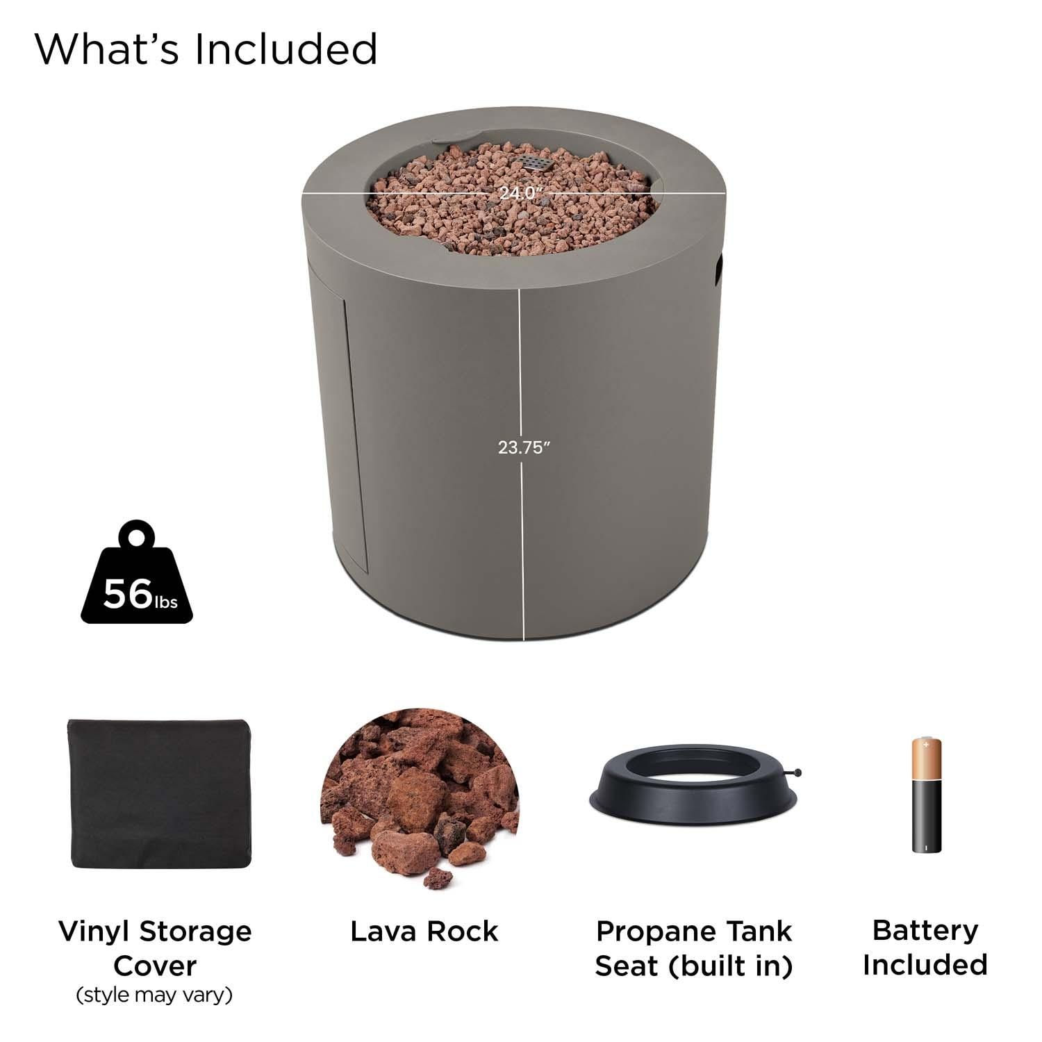 Elysian 24 Inch Round Powder Coated Steel Propane Fire Pit in Mist Gray ...