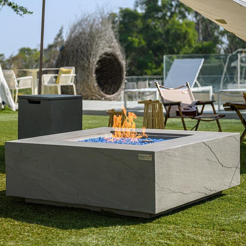 Capertee 40 Inch Square Concrete Natural Gas Fire Pit Table in Gray By Elementi : BBQGuys