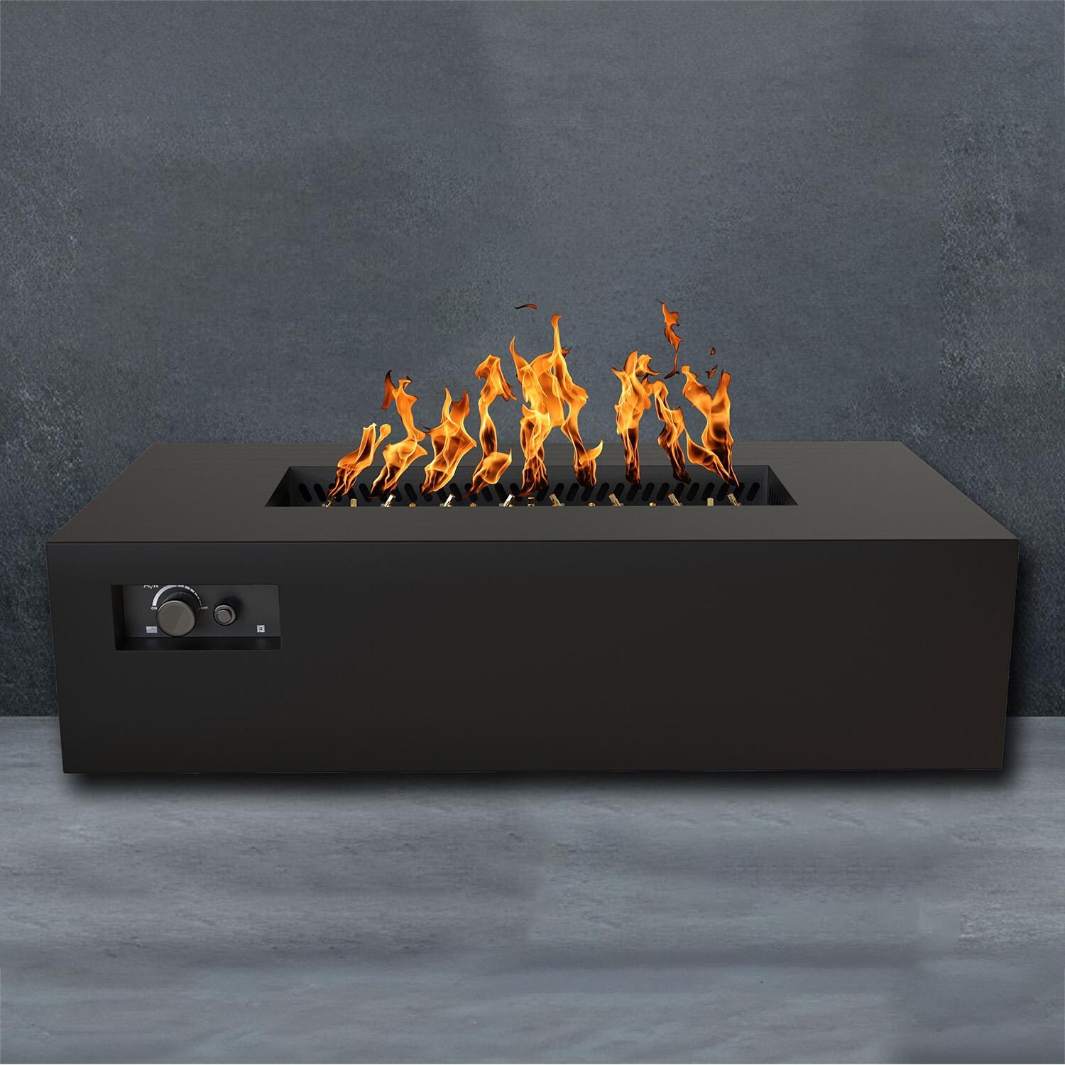 AON 60 x 34 Inch Rectangular Powder Coated Steel Natural Gas Fire Pit ...