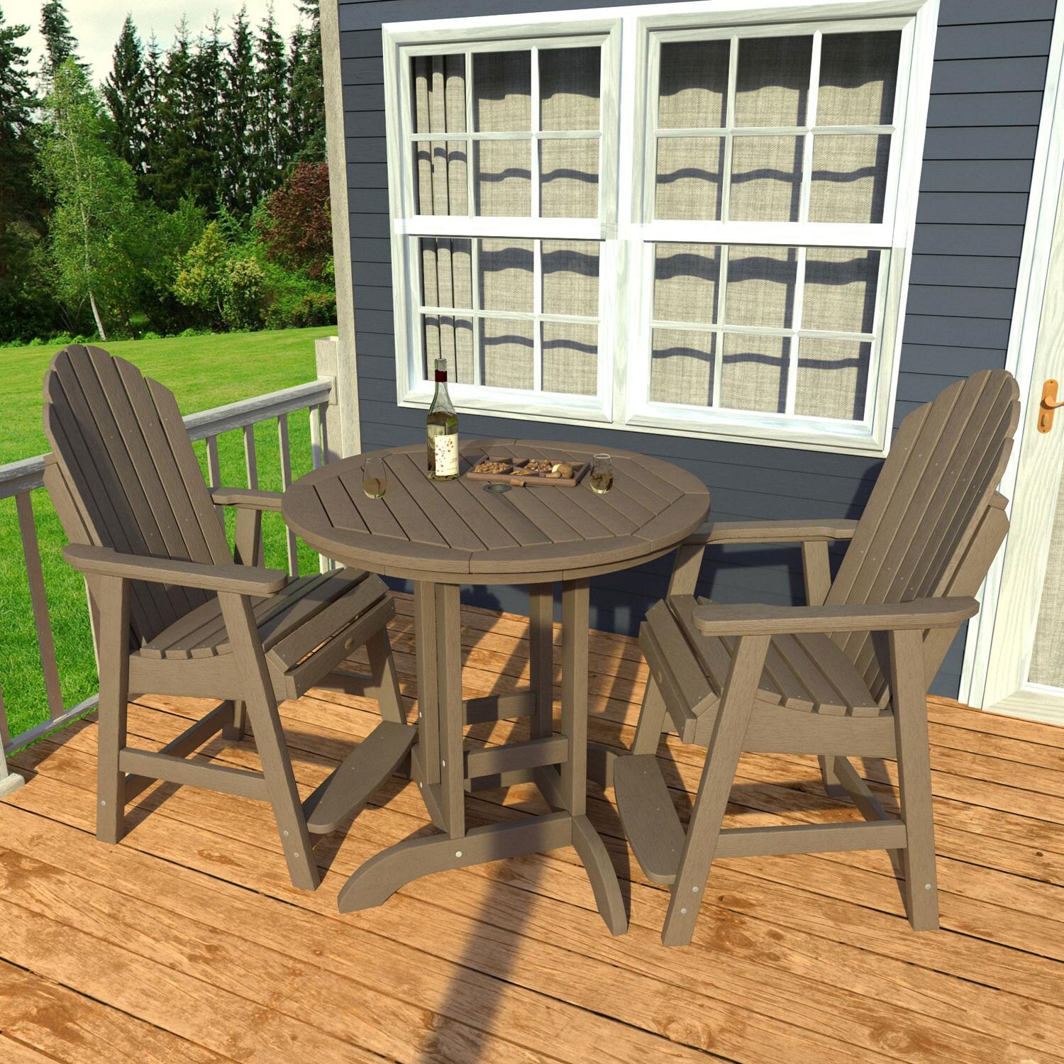 Dream Bay 3 Pc Recycled Plastic Round Counter Dining Set in Woodland ...
