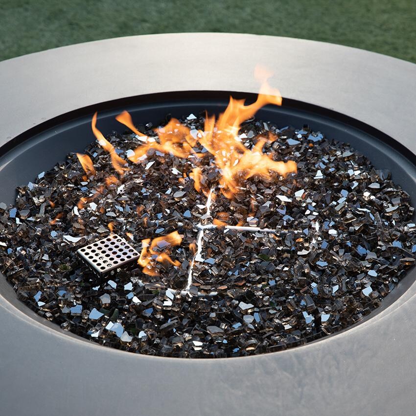 Nimes 41 Inch Round Concrete Propane Fire Pit Table in Gray by Elementi : BBQGuys