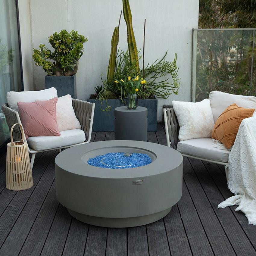 Colosseo 41 Inch Round Concrete Propane Fire Pit Table in Gray by Elementi : BBQGuys