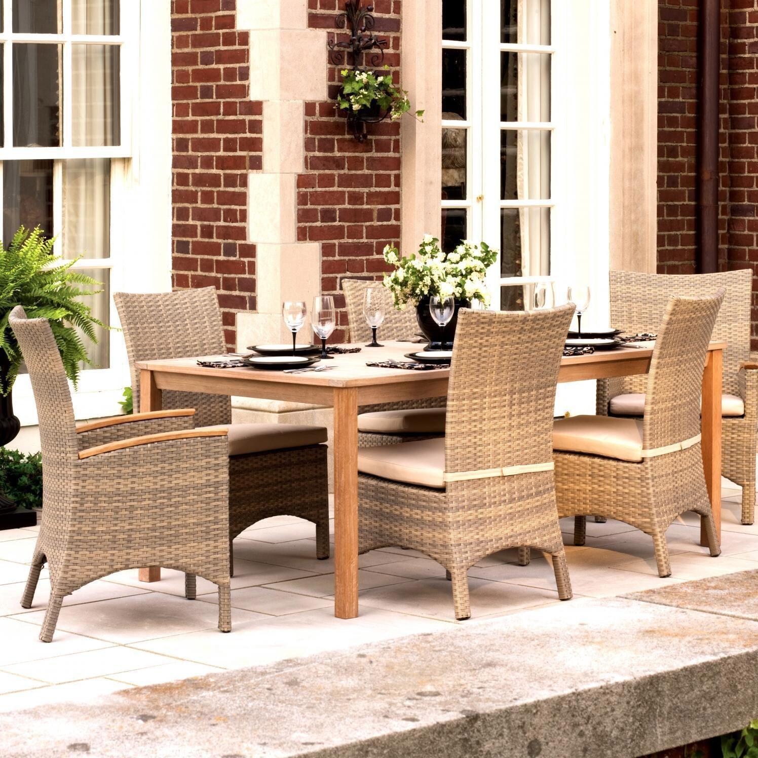 Torbay 7 Piece Wicker Patio Dining Set W/ 76 X 40 Inch Rectangular ...