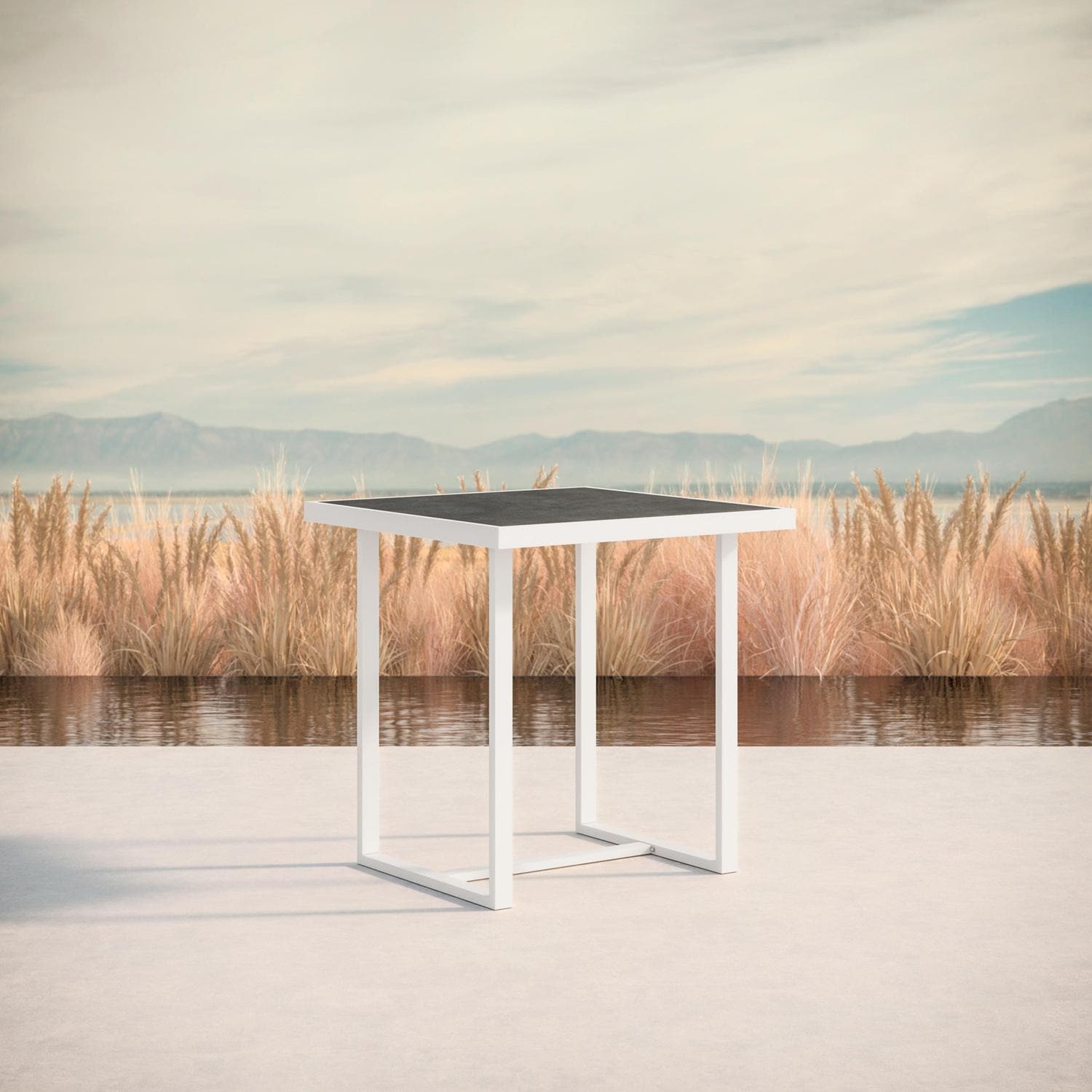 Pavia 35 Inch White Aluminum Counter Table W/ Micron Dekton Top By ...