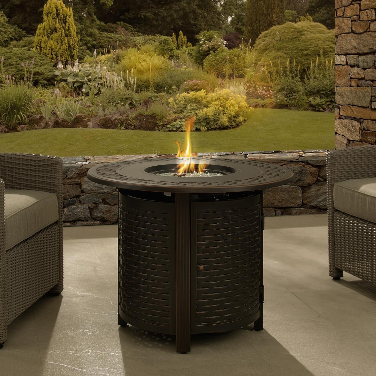 Ultimate Patio Welcome View 34-Inch Round Aluminum Natural Gas Fire Pit ...