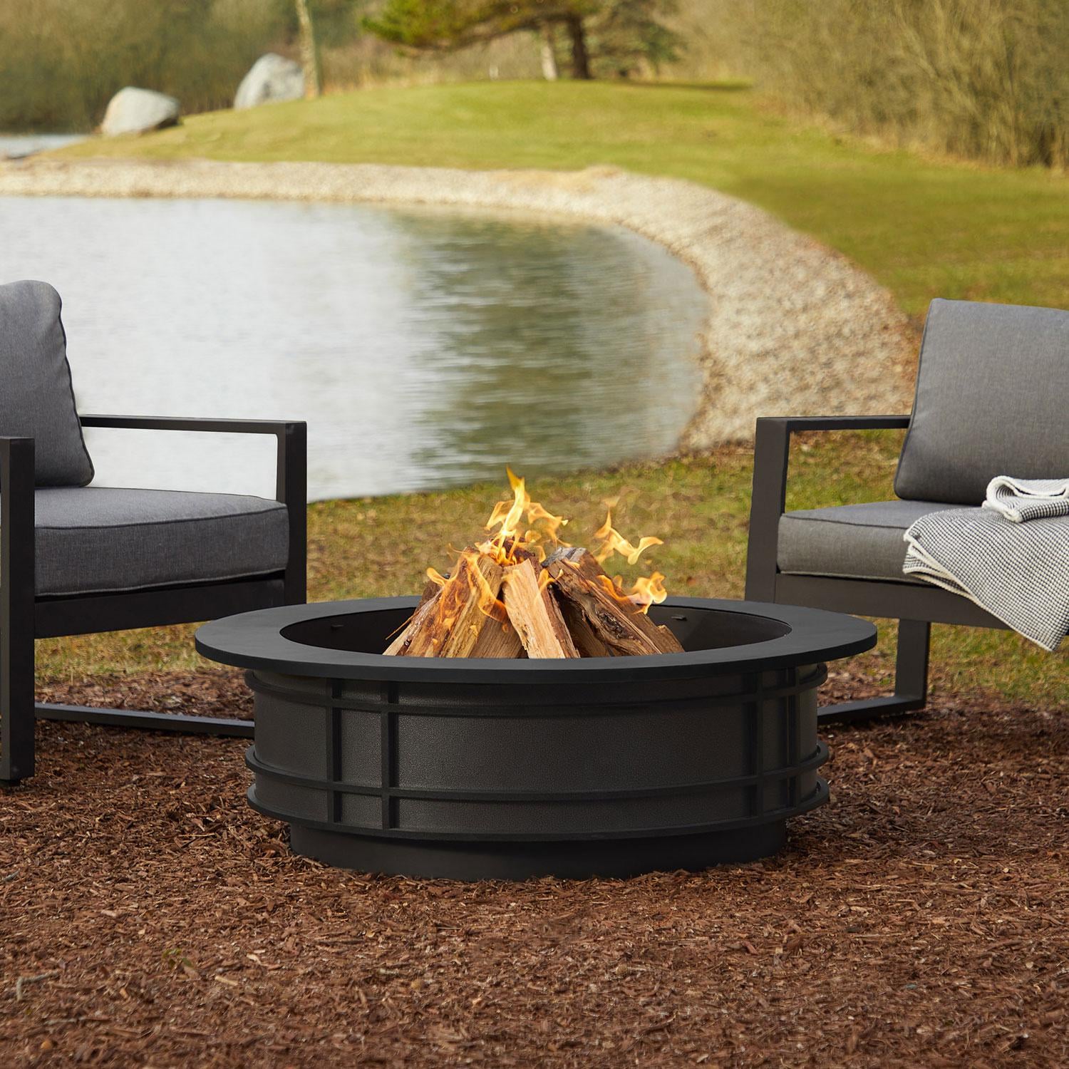 Real Flame Leonard 40-Inch Round Wood Burning Fire Pit - Gray - 980-GRY ...