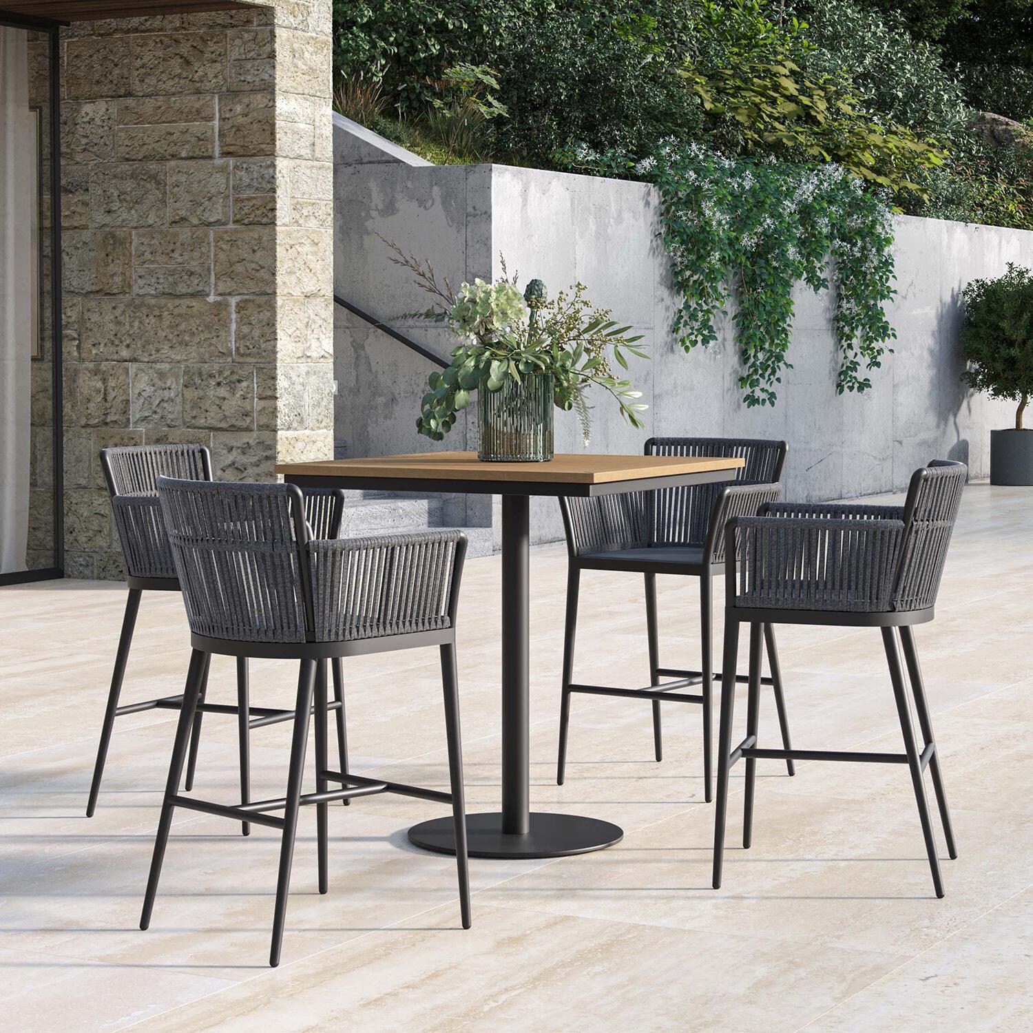 Nette 5 Pc Olefin Rope & Aluminum Bar Set W/ Natural Tekwood Table Top ...