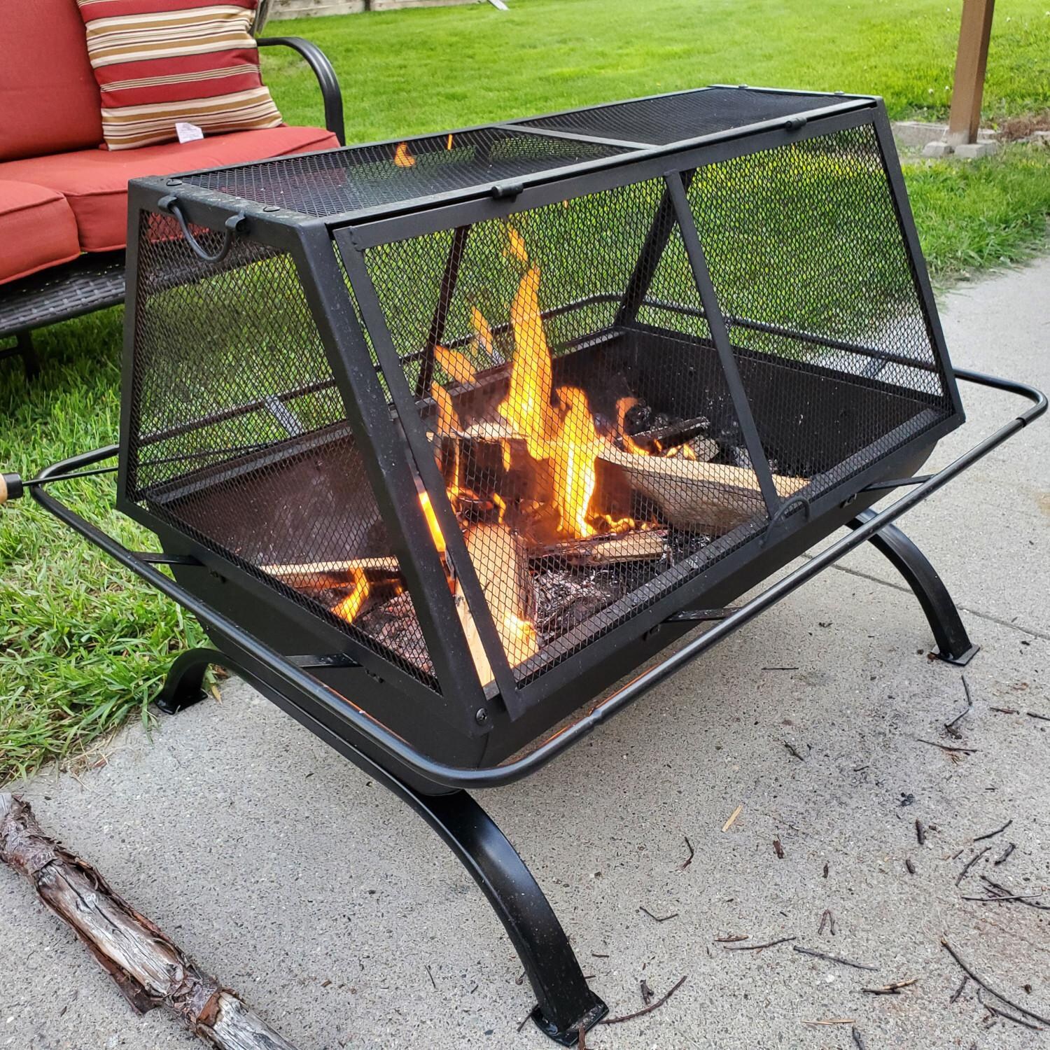 36 Inch Rectangular Steel Wood Burning Fire Pit in Black By Ultimate ...