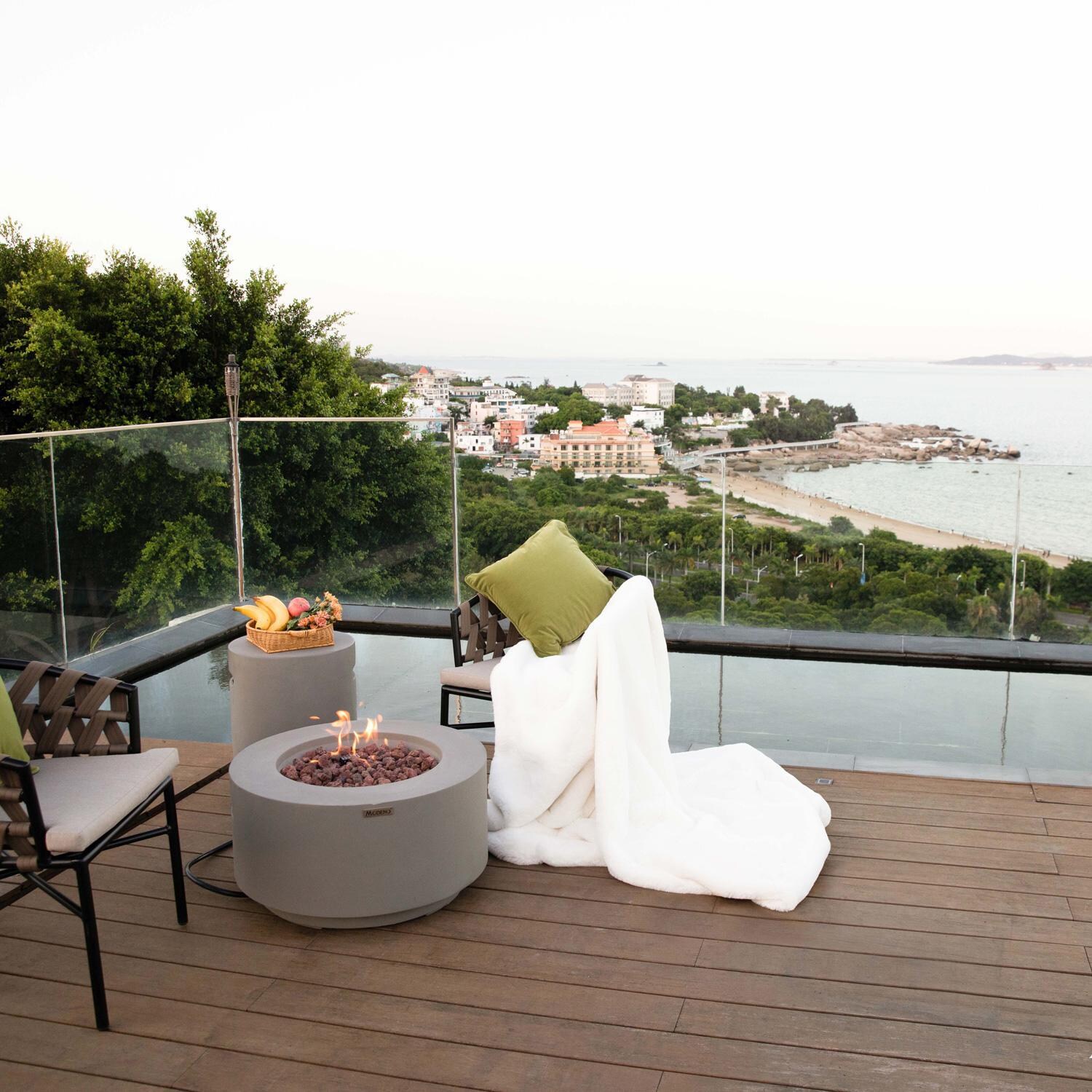 Modeno Waterford 27 Inch Round GFRC Propane Fire Pit in Gray by ...