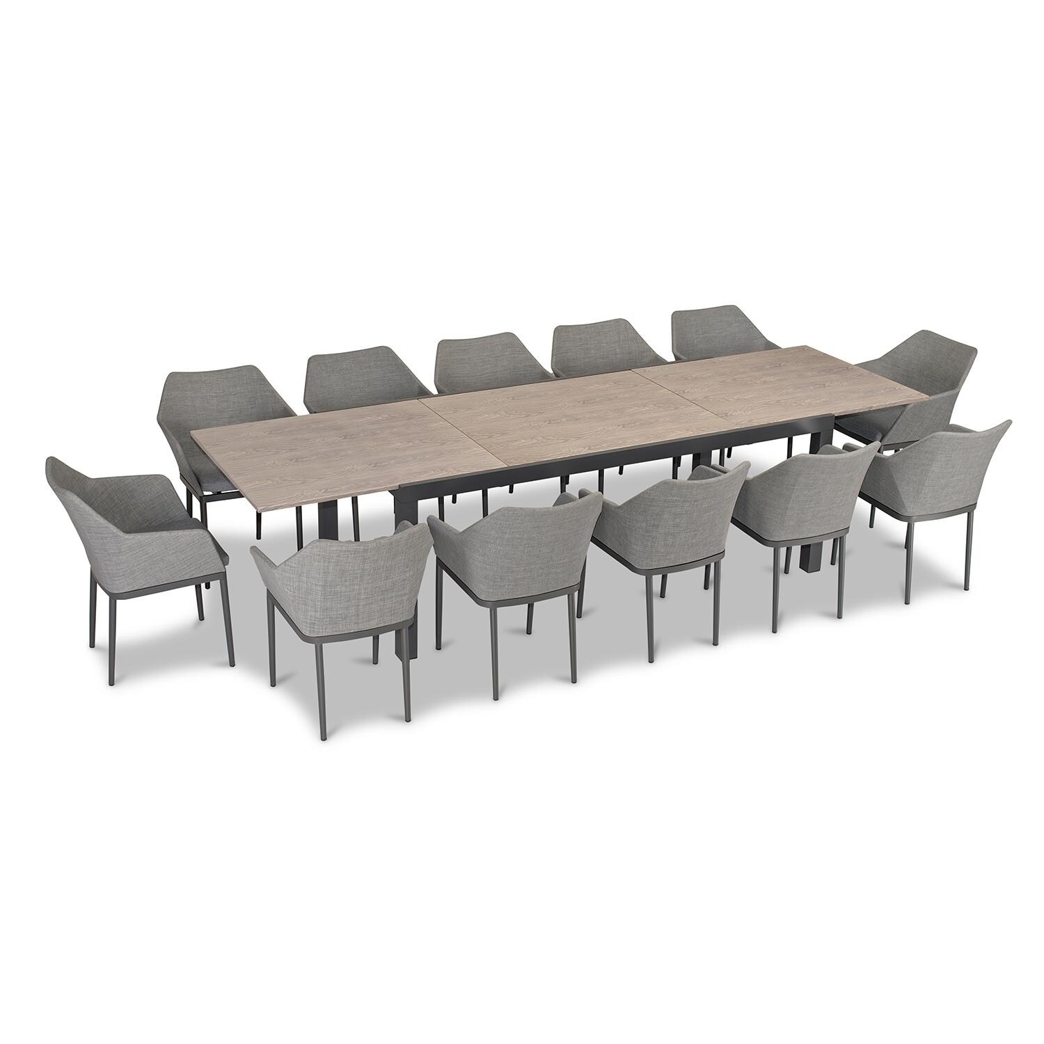 Starlook Bay 13 Pc Aluminum Extendable Dining Set in Slate/Barnwood by ...