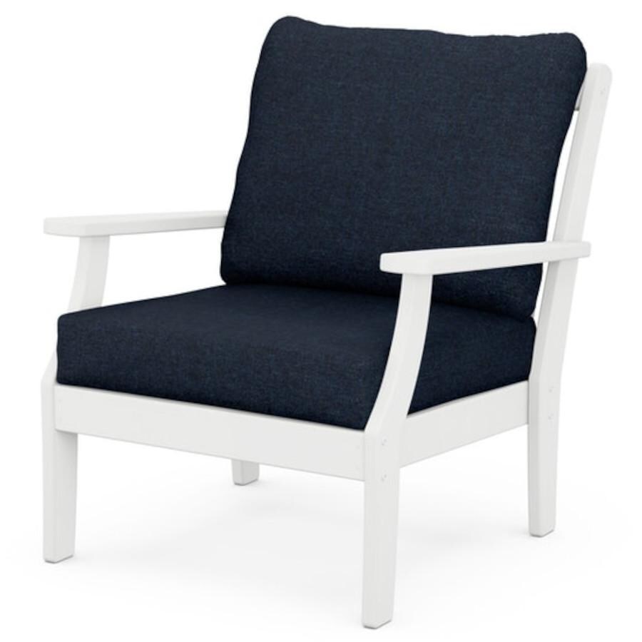 POLYWOOD Braxton Deep Seating Chair in White / Marine Indigo : BBQGuys