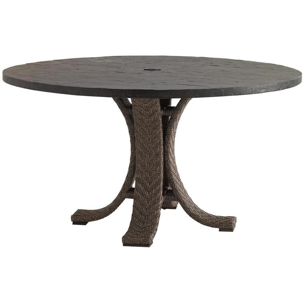 Blue Olive 54 Inch Round Wicker Patio Dining Table W/ Weatherstone Top ...