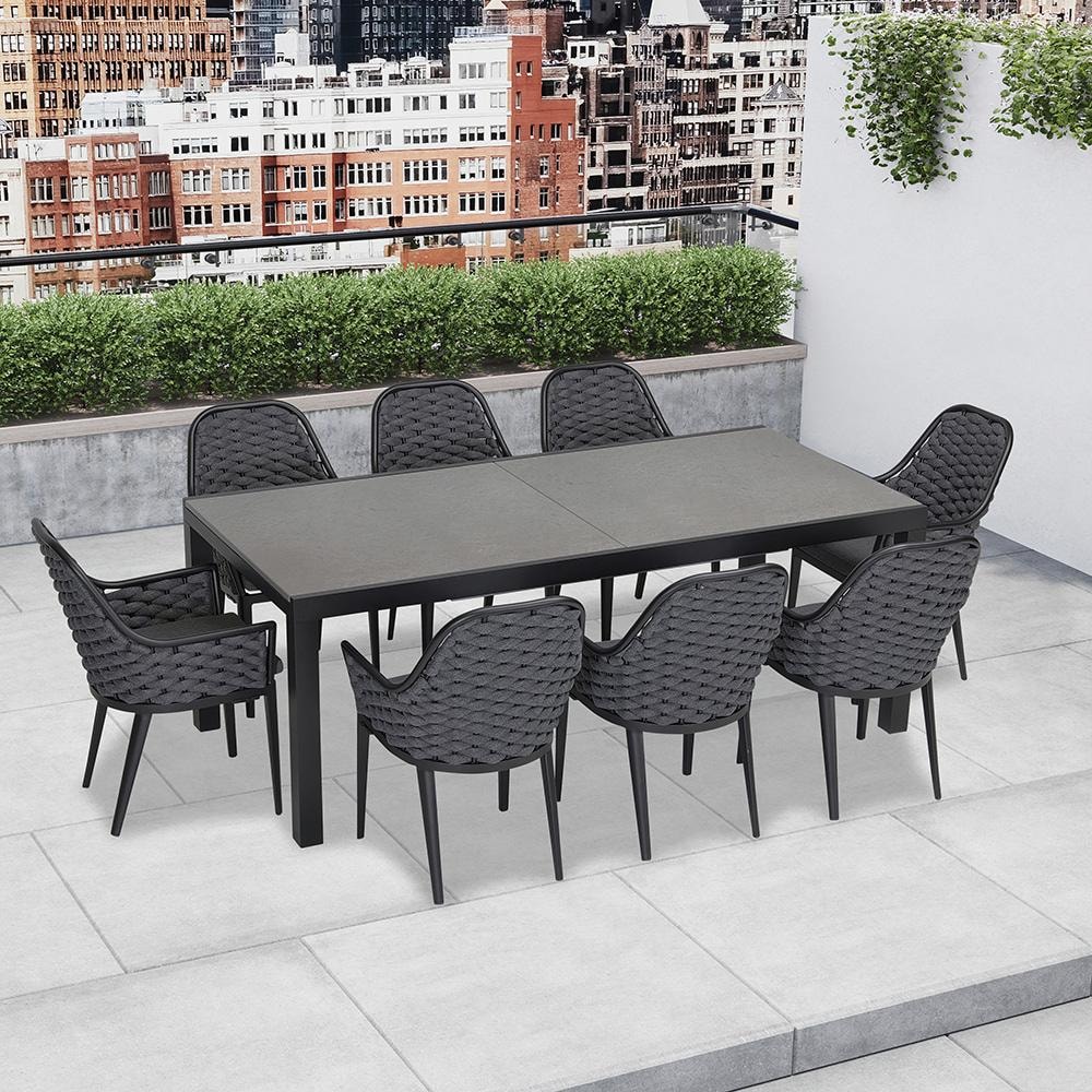 Chloe Bay 9 Pc Aluminum Extendable Dining Set in Black/Concrete by Lakeview Outdoor Designs ...