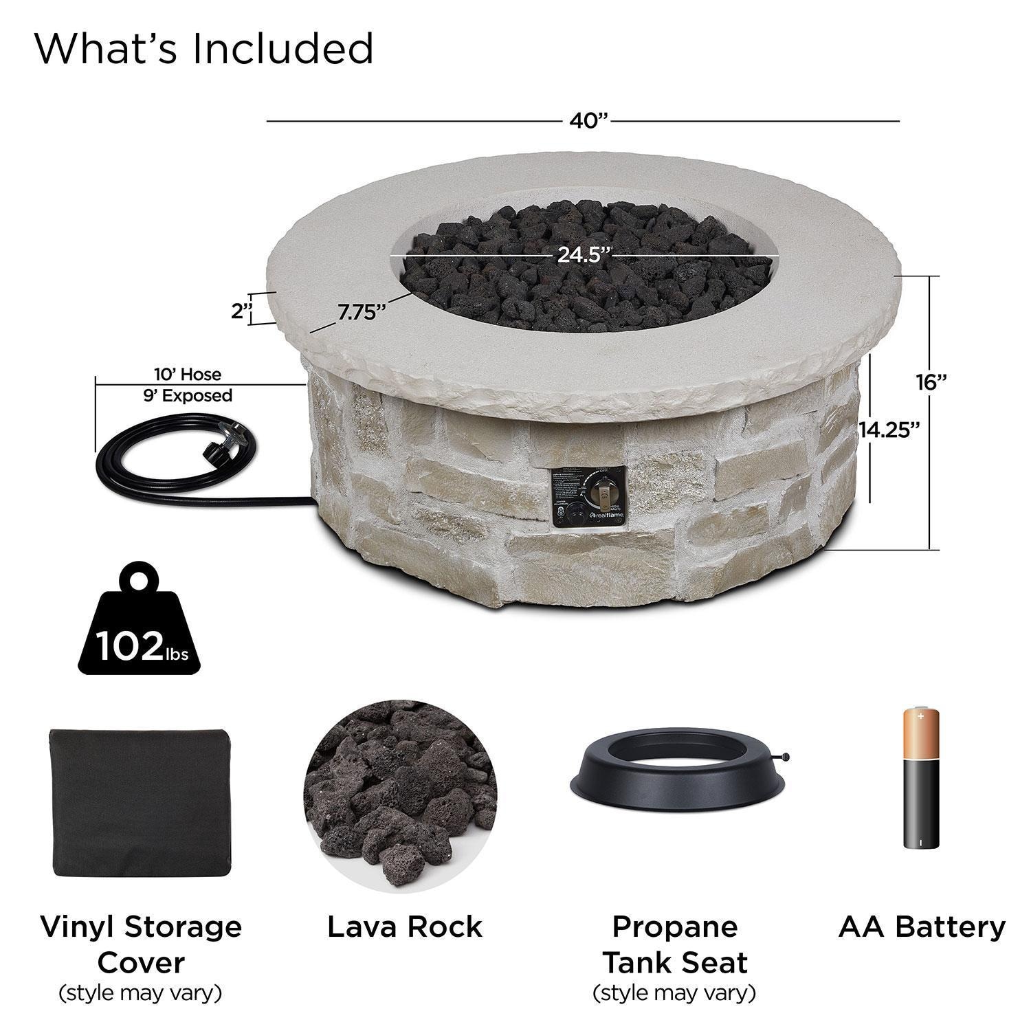 Heritage 40-in Round Stone Natural Gas Fire Pit Table in Beige by ...