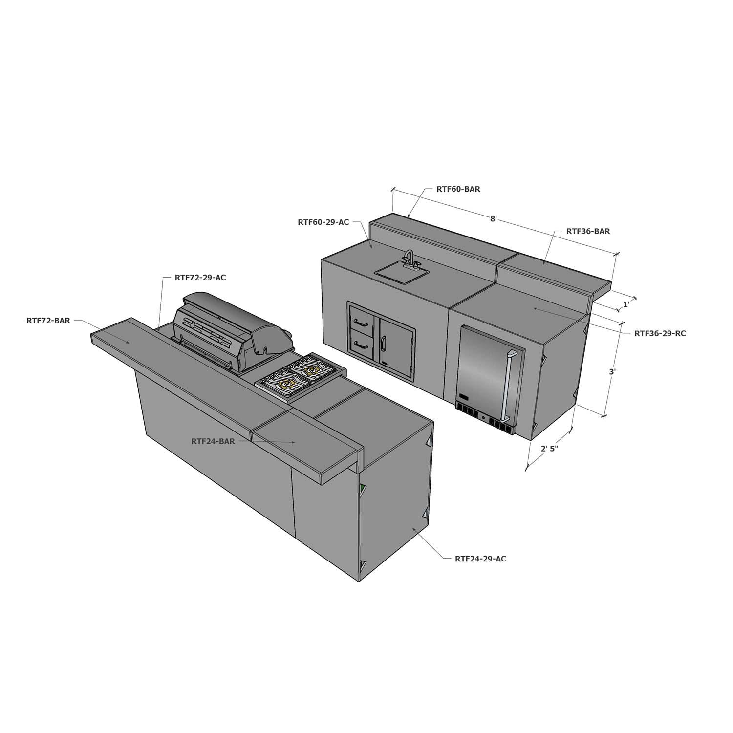 Universal 8 ft Galley Format Outdoor Kitchen System Appliance and ...