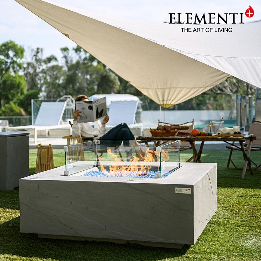 Capertee 40 Inch Square Concrete Natural Gas Fire Pit Table in Gray by Elementi : BBQGuys