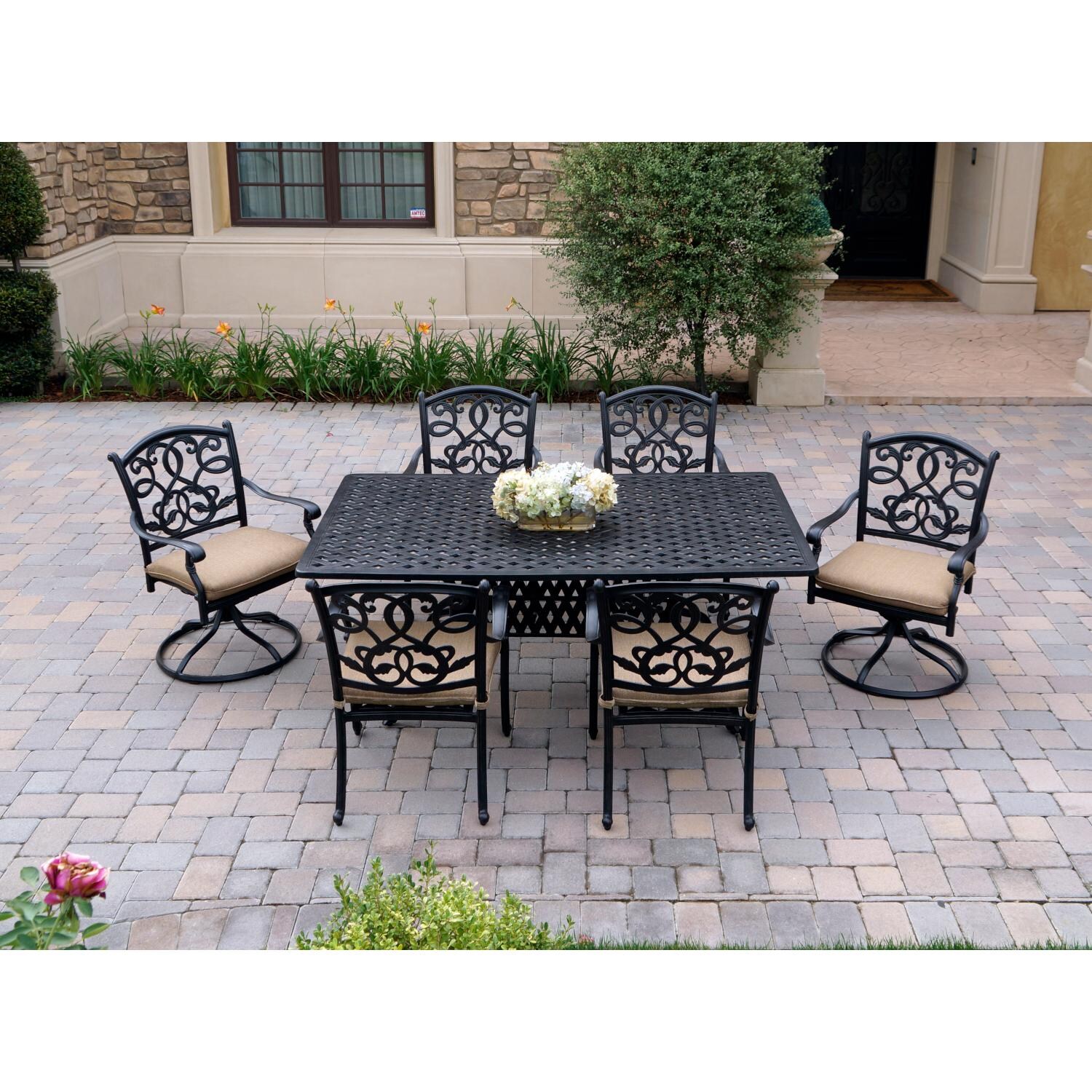 Darlee Santa Monica 7 Piece Cast Aluminum Patio Dining Set W/ 72 X 42 ...