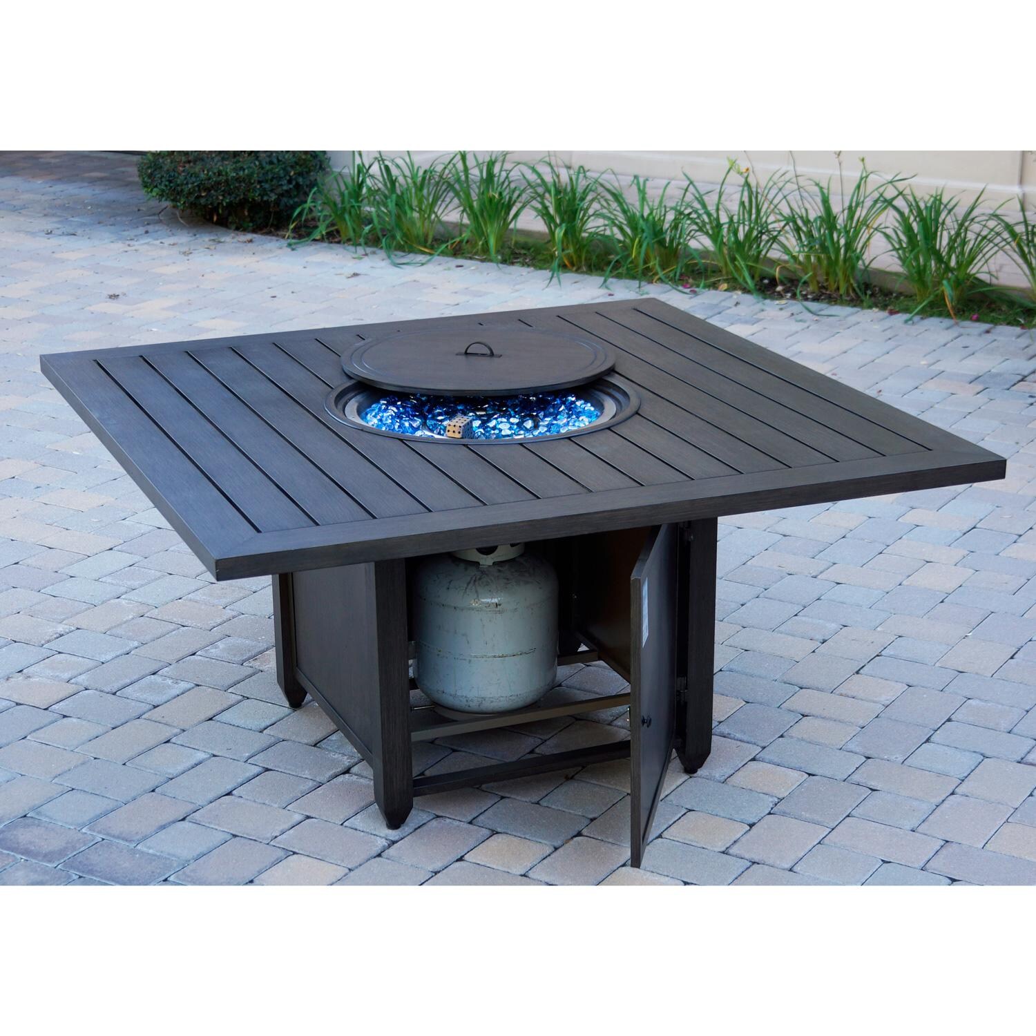 Brooklyn 60 Inch Square Aluminum Propane Fire Pit Table in Multi Brown ...