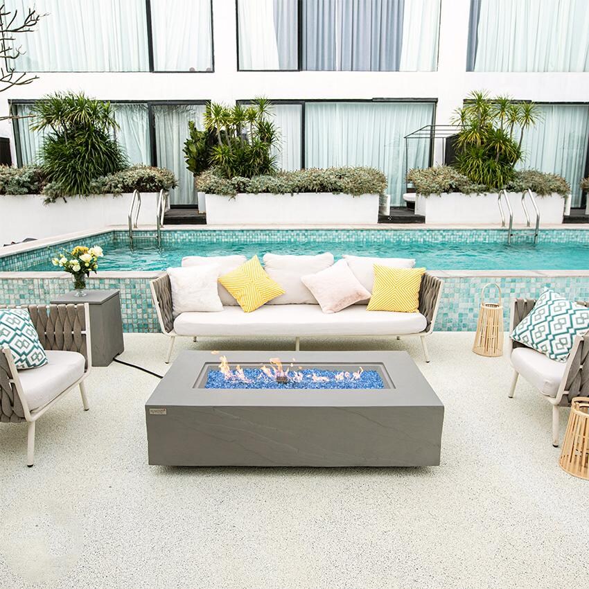 Meteora 56 Inch Rectangular Concrete Natural Gas Fire Pit Table in ...